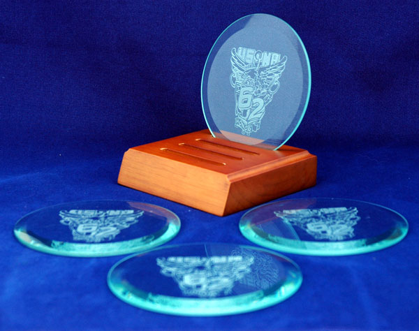 Round Glass Coaster Set of 4 with Wood Holder - Class Crest Collection